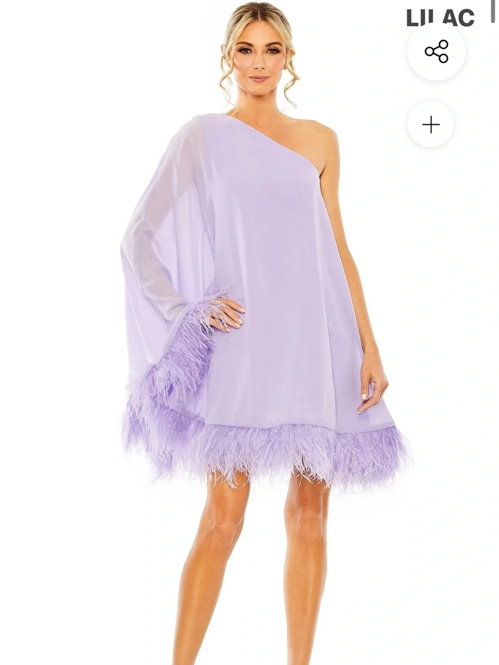 Dresses | Mac Duggal Lavender Oneshoulder Trapeze With Feathertrim Mini ...